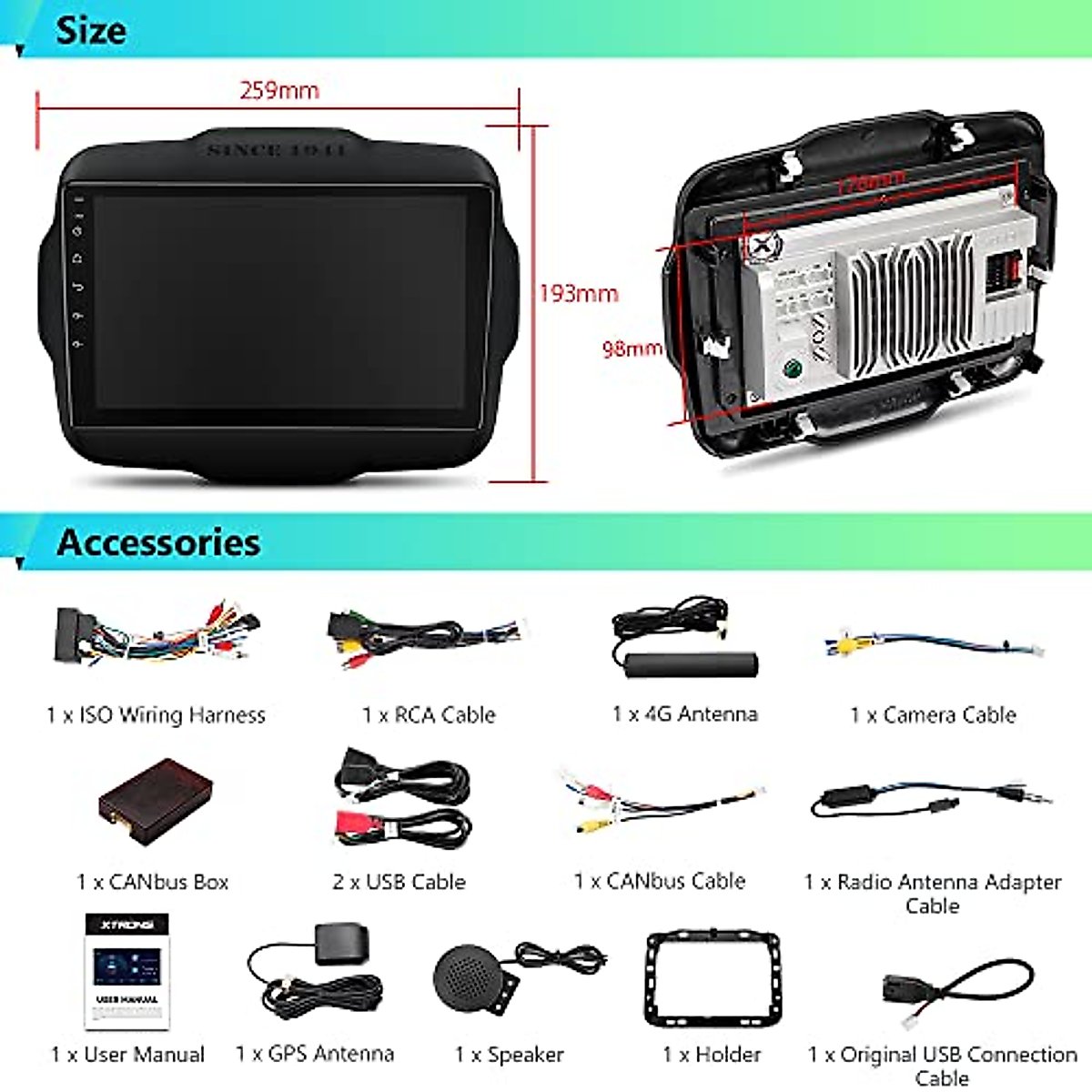 XTRONS Android 12 Car Stereo Radio Player 9 Inch IPS Touch Screen GPS Navigation Octa Core 4GB RAM 64GB ROM Bluetooth Head Unit 5GHz WiFi 4G LTE Built-in DSP Car Play Android Auto for Jeep Renegade
