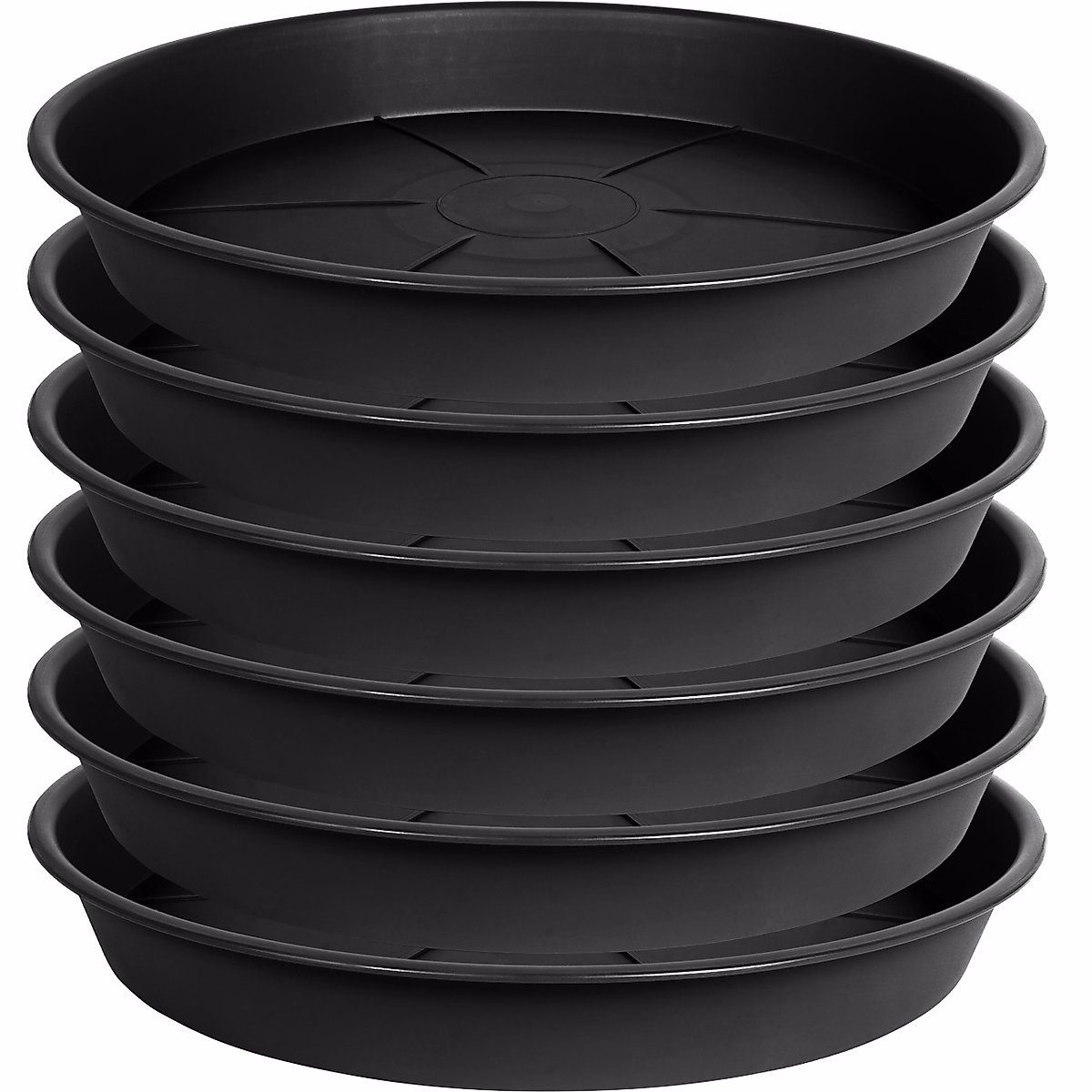 OVZILKI 6 Pack of Plant Saucer Tray 4 6 8 10 12 14 17 19 22 25 inch, Heavy Duty Plastic Pot Plant Drip Trays Saucers for for Indoors Outdoor, Plant Water Tray for Planters 3-5" (4", Black)