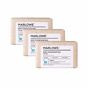 MARLOWE. No. 102 Men's Body Scrub Soap 7 oz (3 Bars) | Best Exfoliating Bar for Men | Made with Natural Ingredients | Amazing Scent | New Packaging - Same Great Formula