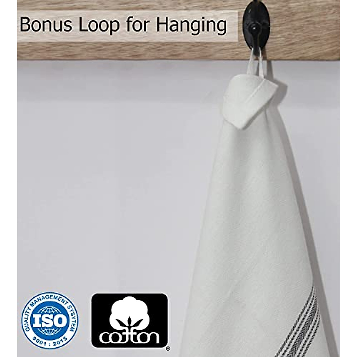 COTTON CRAFT - Scandia Stripe 12 Pack - Pure Cotton - Professional Commercial Restaurant Grade Kitchen Dish Tea Towel Cloth Napkins - Low Lint Sturdy Weave - Reusable - 16x28-30 Ounces - Charcoal