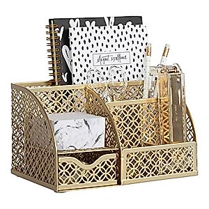 BLU MONACO Designer Metal Gold Desk Organizer - Metal with Gold Finish - Gold Desk Accessories - Desk Organizer Gold - Storage for Paper and Office Supplies - Decorative Storage for Home or Office