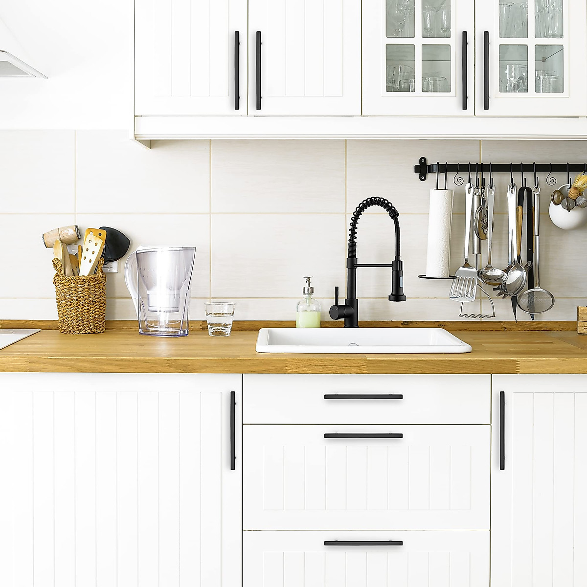 Ravinte 10 Pack 8-13/16" Square Cabinet Pulls Matte Black Stainless Steel Kitchen Cupboard Dresser Handles Cabinet Handles 8-13/16" Length, 6-1/4" Hole Center