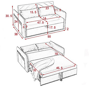 Eafurn 3 in 1 Multifunctional Pull Out Sofa Bed, Convertible Sleeper Couch Futon Loveseat with Reclining Backrest USB Ports and Side Pockets, Adjustable Chaise Lounge Pullout Sofabed for Living Room