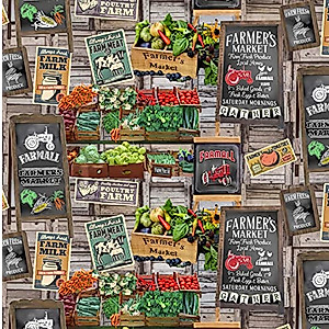 Farmall Tractor Cotton Fabric by Sykel-Licensed Farmall Farm to Table Farmers Market Cotton Fabric