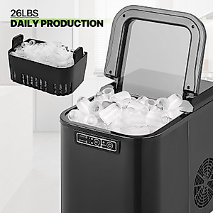 Magshion Ice Maker Countertop with Self-Cleaning, 26lbs/24H, Bullet-Shaped Ice (2 Sizes), Digital Display & Timer, 1.8lbs Ice Storage Capacity, Ice Cube Maker Machine for Home & Kitchen (Black)