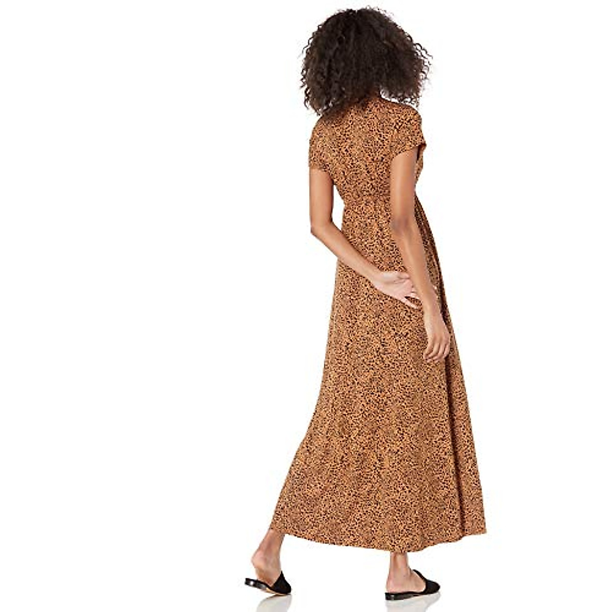 Amazon Essentials Women's Waisted Maxi Dress (Available in Plus Size), Dark Camel Leopard, Medium