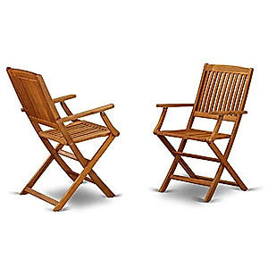 East West Furniture MNCM3CANA Marion 3 Piece Patio Bistro Outdoor Set Contains a Round Acacia Wood Coffee Table and 2 Folding Arm Chairs, 30x30 Inch, Natural Oil