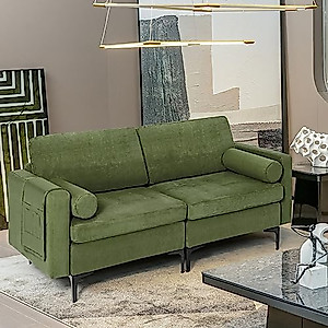 TUOCHUFUN Modern Loveseat Sofa Couch,Mid Century Couches for Living Room, Upholstered 2-Seat Love Seats with Pillow (Army Green)