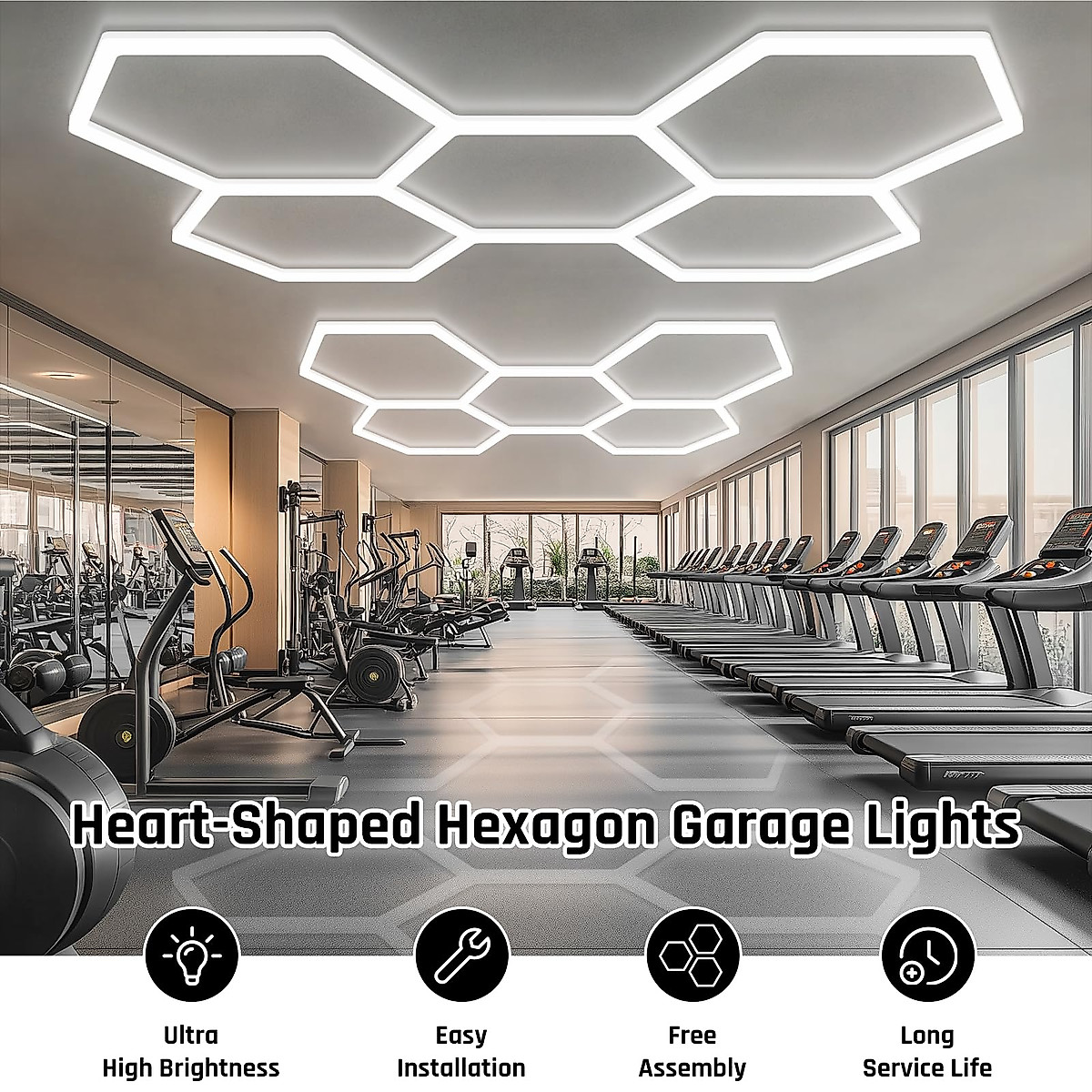 X-Litall Hexagon Garage Light，25 Pack Garage Lights Ceiling Led Hexagon，5000k Daylight White Honeycomb Lights Ceiling for Garage, Gym,Warehouse, Car Detailing Shop, Super Market.