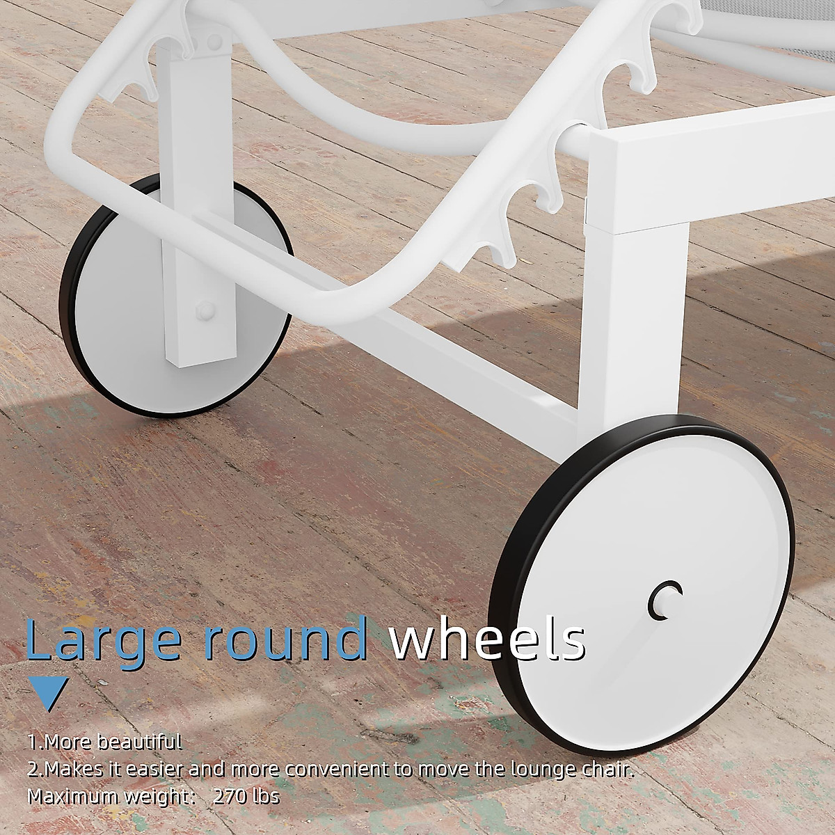 Shintenchi 2 PCS Outdoor Chaise Lounges Chair with Wheels Aluminum Reclining Patio Lounge Chairs with 5 Adjustable Position Recliner for Patio, Beach, Yard, Pool Patio Furniture Set,White