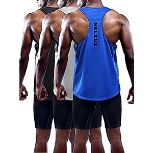 NELEUS Men's Workout Running Tank Top Sleeveless Gym Athletic Shirts Pack of 3,5080,Black/Grey/Blue,L
