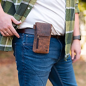Leather Phone Holster – Genuine Full-Grain Buffalo Leather Cell Phone Holsters – 7” H x 3.5" W Leather Cell Phone Holster for Large Smartphones – Secure & Durable Phone Belt Holder by MOONSTER®