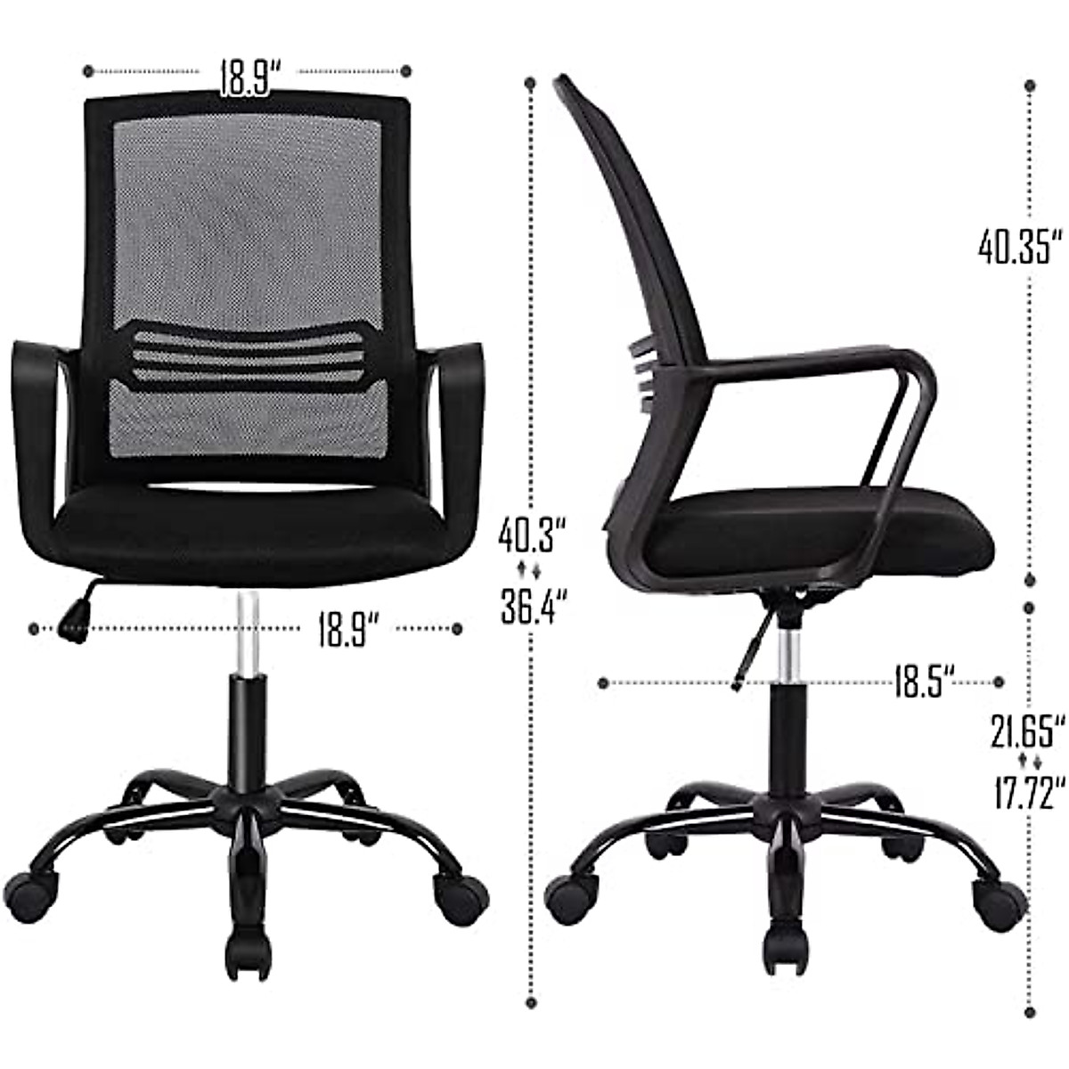 Desk Chairs Set of 6 Home Office Mesh Chair with Wheels Lumbar Support Ergonomic Office Chair Clearance for Bedroom Living Room Home Office Computer Chair Swivel Adjustable 36-40inch Black Chair