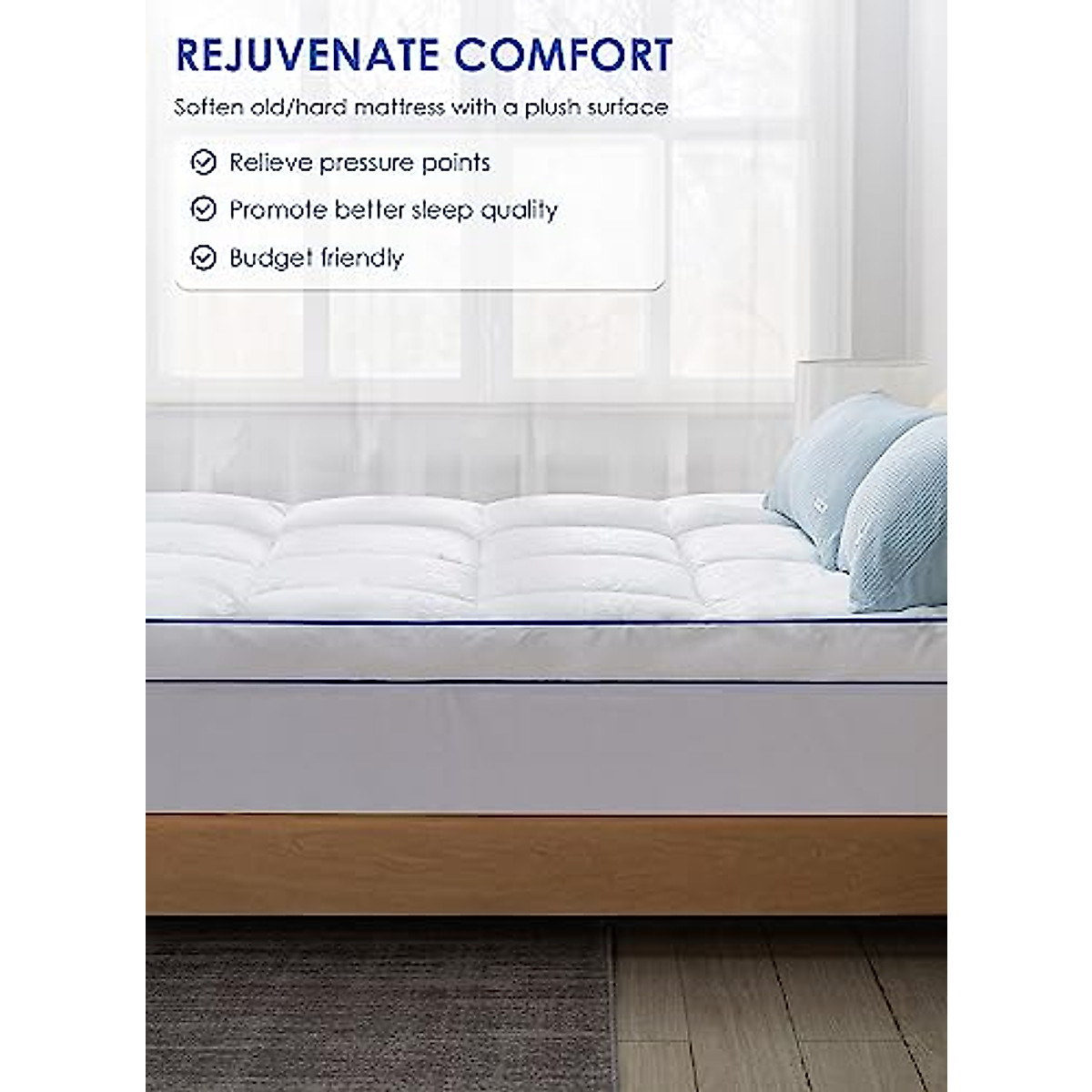 QUEEN ROSE Mattress Topper Full, Extra Thick Mattress Pad Topper, Pillow Top Soft Mattress Bed Topper Cover with 8-21” Deep Pocket, Overfilled Down Alternative, Plush for Back Pain Relief, White