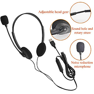 CALIDAKA USB Headset Computer Headset with Microphone, Lightweight PC Headset Wired Headphones Business Headset for Online Courses, Skype Chat, Call Center, Gaming,Noise Reduction