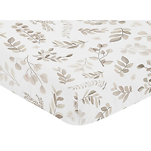 Sweet Jojo Designs Boho Botanical Leaf Baby Boy Girl Nursery Crib Bedding Set - 4 Pieces - Gender Neutral Ivory Cream Beige Tan Off White Taupe Linen Woodland Farmhouse Floral Leaves Bohemian Garden