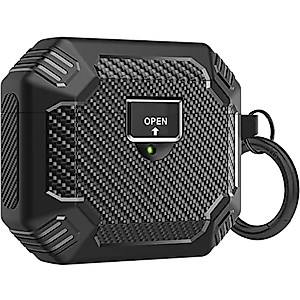 Wonjury Compatible Airpods Pro Case Cover for Men with Lock, Military Armor Series Full-Body AirPod Pro Case with Keychain Cool Air Pod Pro Shockproof Protective Case for AirPods Pro 2019, Black