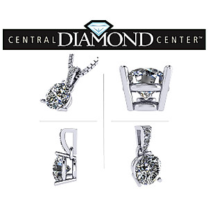 Central Diamond Center 3 Prong Round Solitaire Simulated Diamond Necklace in Sterling Silver & Zirconia - 2.00ct White