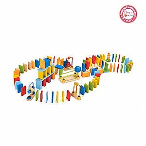 Hape Dynamo Wooden Domino Set Award Winning Domino Racing Building Block Set for Kids, 107 Solid Pieces of Fun Filled Racing, Building and Stacking