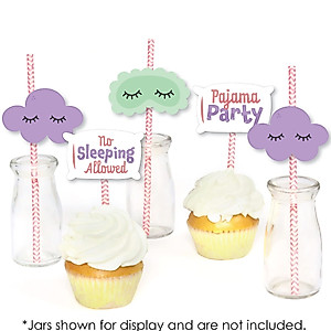 Big Dot of Happiness Pajama Slumber Party - Paper Straw Decor - Girls Sleepover Birthday Party Striped Decorative Straws - Set of 24