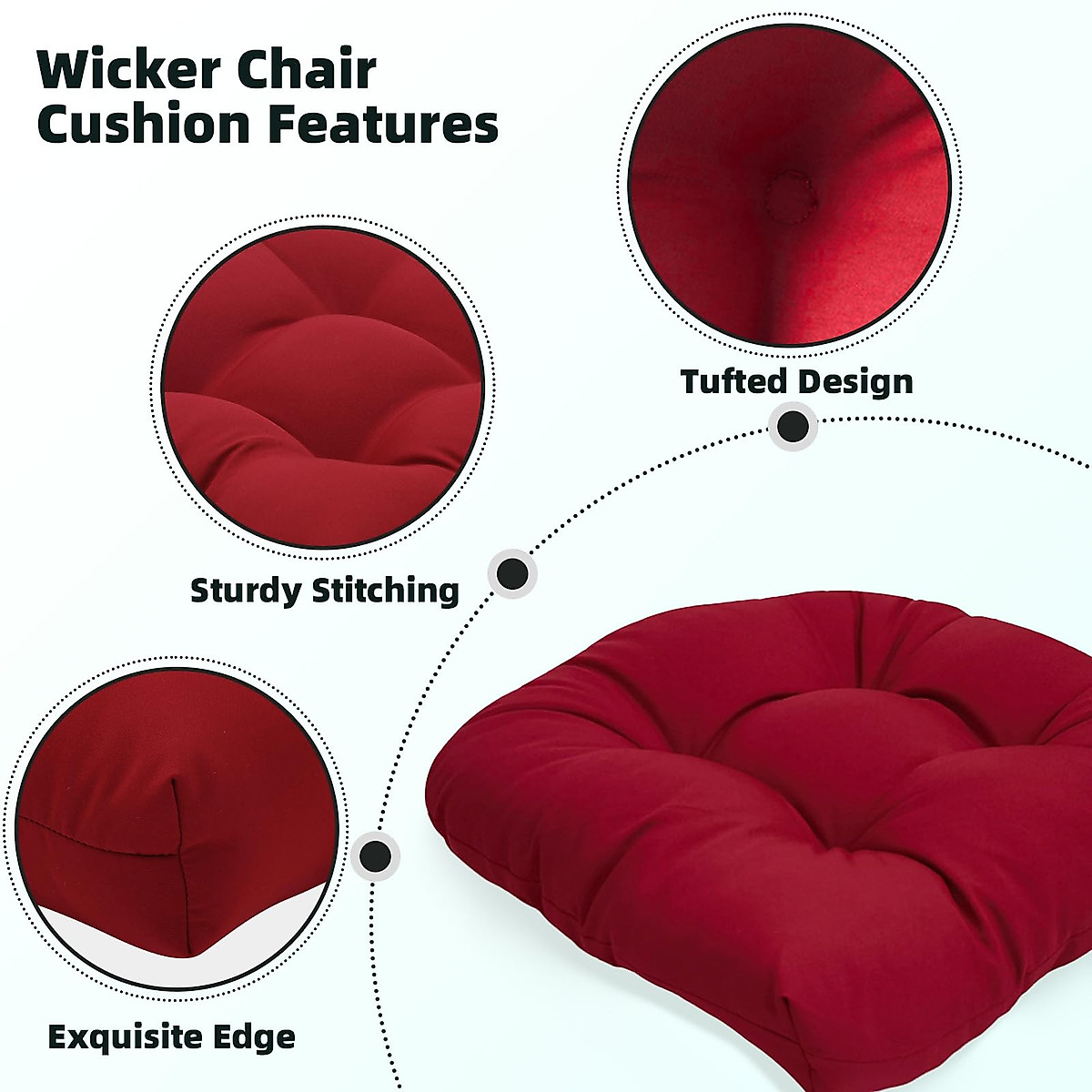 Wadser 2 Pack Seat Cushions Black, Waterproof Wicker Chair Cushions, U-Shape Tufted Chair Pads 19x19 inches for Patio Garden Chairs