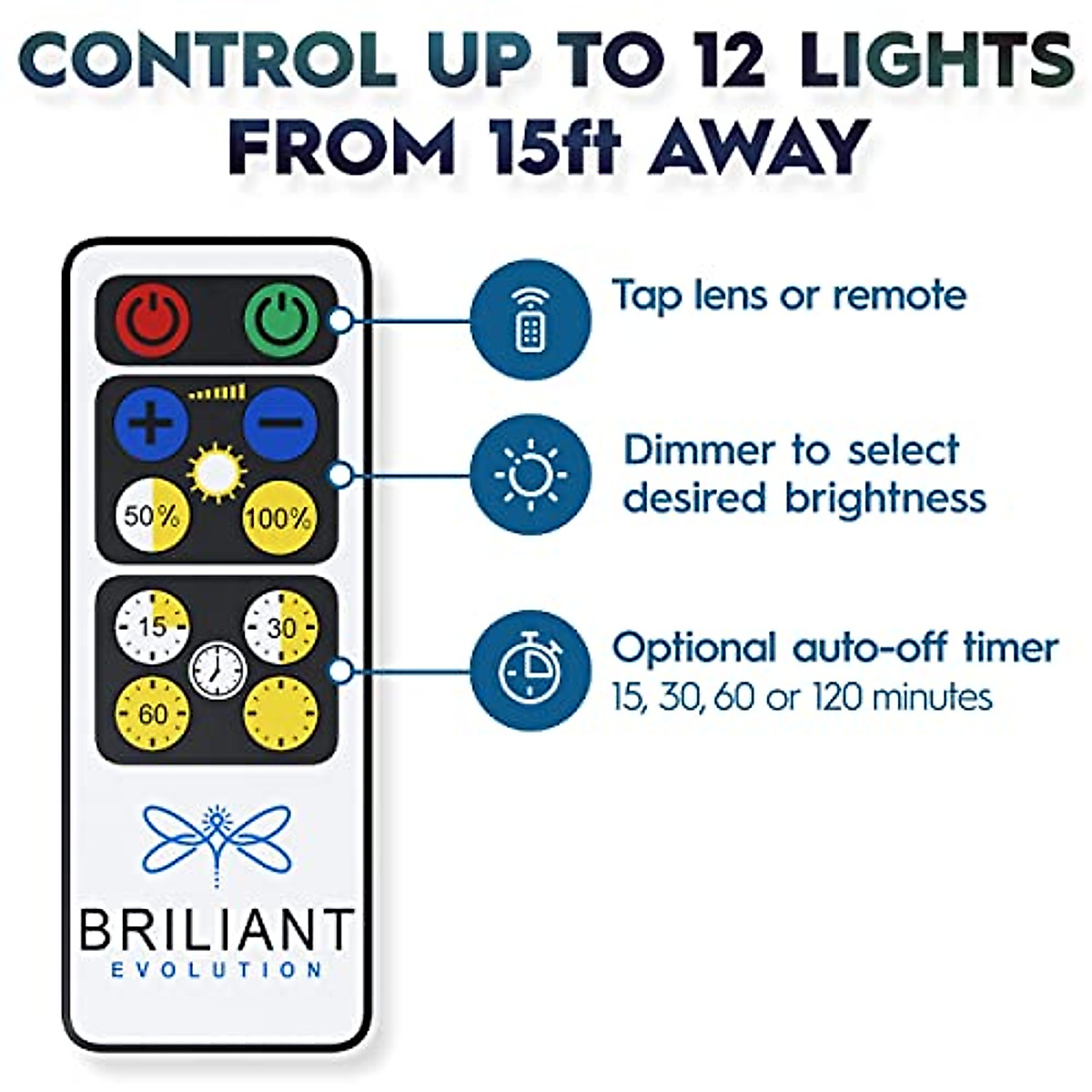 Brilliant Evolution Stick On Lights with Remote - Lights for Under Cabinets in Kitchen - Under Cabinet Lighting - Wireless Tap On LED Puck Lights - Under Counter Lights - Battery-Powered Lights (3pk)