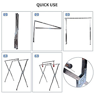 DAMGOLOZA Clothes Drying Rack, 95 Inches Portable Heavy Duty Stainless Steel Laundry Drying Rack, Foldable & Length Adjustable with 20 Windproof Hooks for Indoor Outdoor