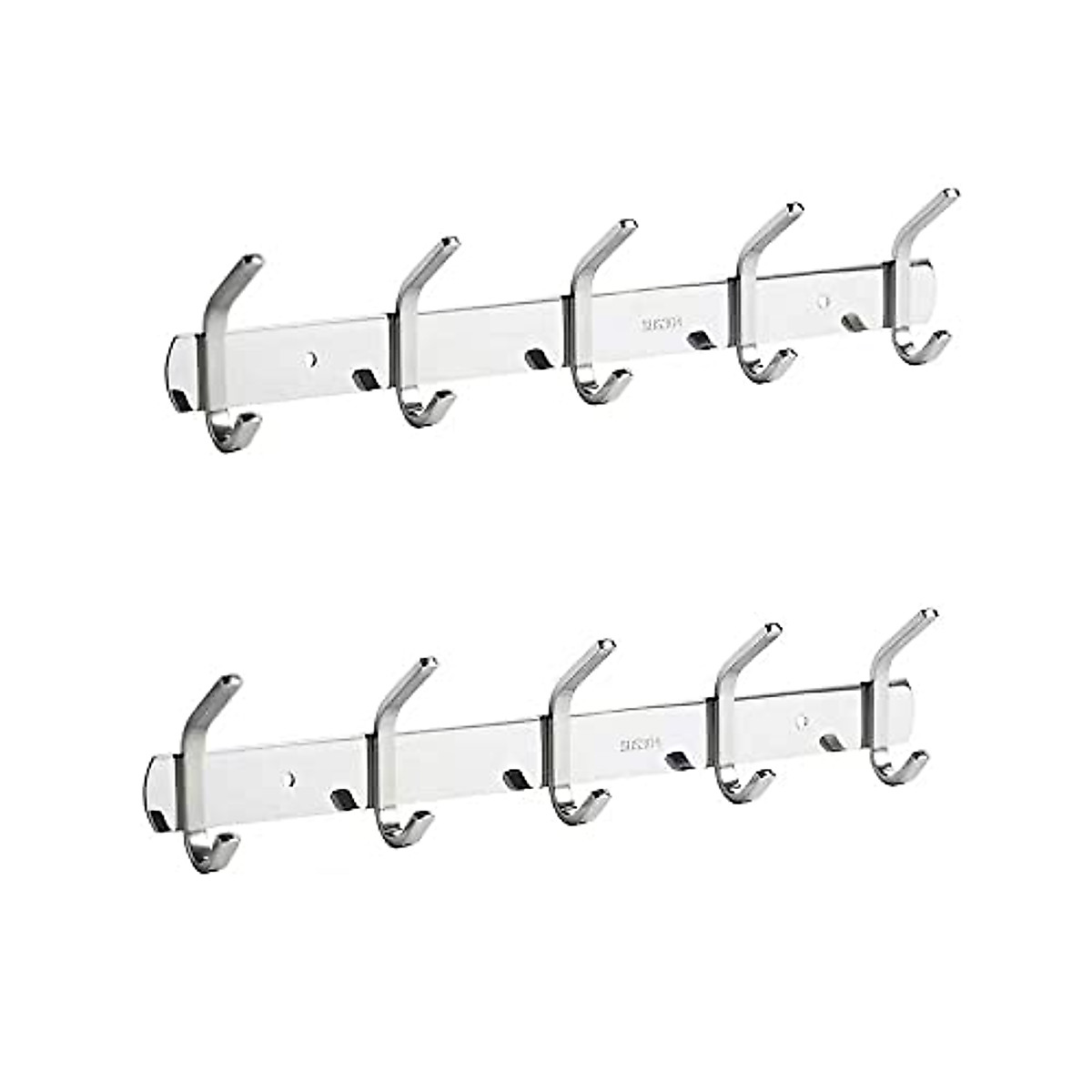 YISMAN Coat Rack Wall Mounted Stainless Steel Clothes Hanger with 6 Double Dual Hooks, Use for Towel Hat Purse Clothes Jacket Backpack (Set of 2)