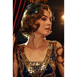 BABEYOND Peacock Feather Hair Clip Peacock Fascinator with Rhinestones Roaring 20s Peacock Flapper Fascinator 1920s Peacock Hair Accessories (Style 1)