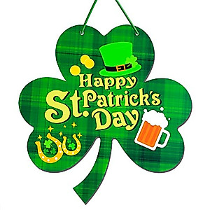 SICOHOME St. Patrick's Day Decoration,9.5"x 10" Happy St. Patrick's Day Door Sign,Shamrock Shaped Hanging Sign for Party Supplies Home Window Wall Farmhouse Indoor Outdoor Decor
