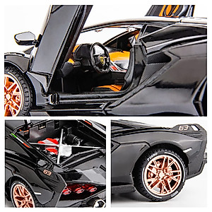 WAKAKAC Model Car Compatible for 1/24 Scale Sian FKP37 Toy Car Collectible Toy Vehicle Pull Back with Light and Sound Toy Car for Boys Adults Girl Gift(Black)