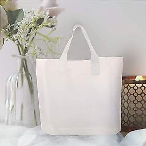 Haploon Clear Bags 100 Pcs Plastic Bags with Handles Bulk, Frosted Large Plastic Bags Soft for Shopping Bags Big Size 16" x 14" x 4", Gift Bags, Take Out Bags, High-Density