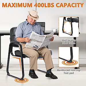 CLATINA Big & Tall Waiting Room Guest Chair with Bonded Leather Padded Arm Rest and Sled Base for Office Reception Lobby and Conference Desk, Black(2 Pack)