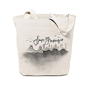 The Cotton & Canvas Co. San Francisco Cityscape, Souvenir, Beach, Shopping and Travel Reusable Shoulder Tote and Handbag
