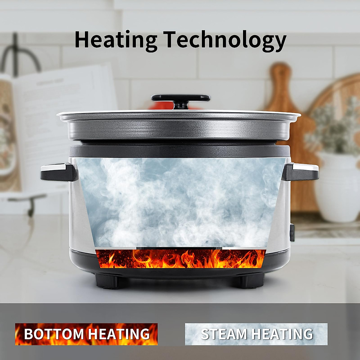 Eamoment 5.5QT Programmable Slow Cooker With Timer,Non Stick Aluminum Alloy Liner.SLOW COOK HIGH/SLOW COOK LOW/WHITE RICE/STEAM/SAUTE/WARM/DELAY,and Other Practical Functions