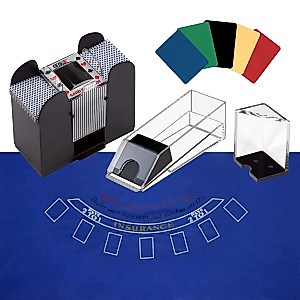 Blackjack Game Combo Set with Blackjack Layout Felt, 6-Deck Automatic Card Shuffler, 6-Deck Dealer Shoe and Discard Holder Tray, 5 Cut Cards. - Great for Family, Casino Game Night