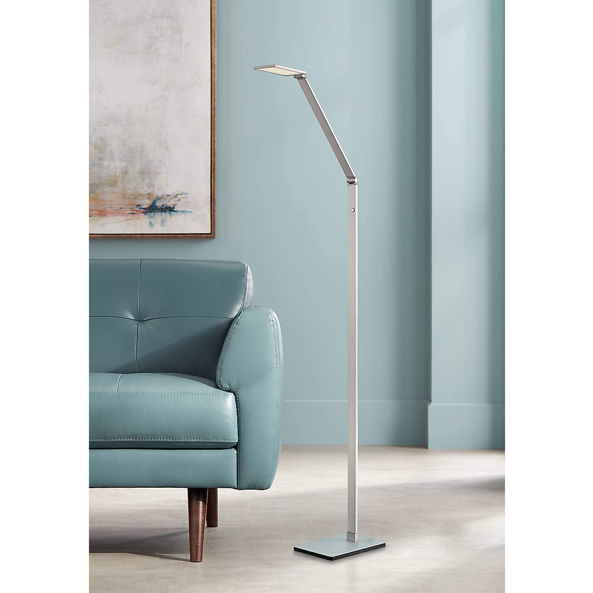 Possini Euro Design Bentley Modern Minimalist Style Task Floor Lamp LED Bright Lighting 61" Tall Silver Aluminum Adjustable Touch On Off for Living Room Reading House Bedroom Home