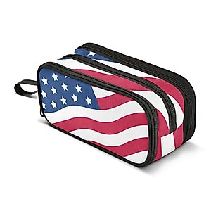 BOENLE USA American Flag Pencil Case Box Boys Girls Large Pencil Pouch Zipper Compartments Big Capacity Stationery Pen Bag Organizer for Kids Teens Adults School