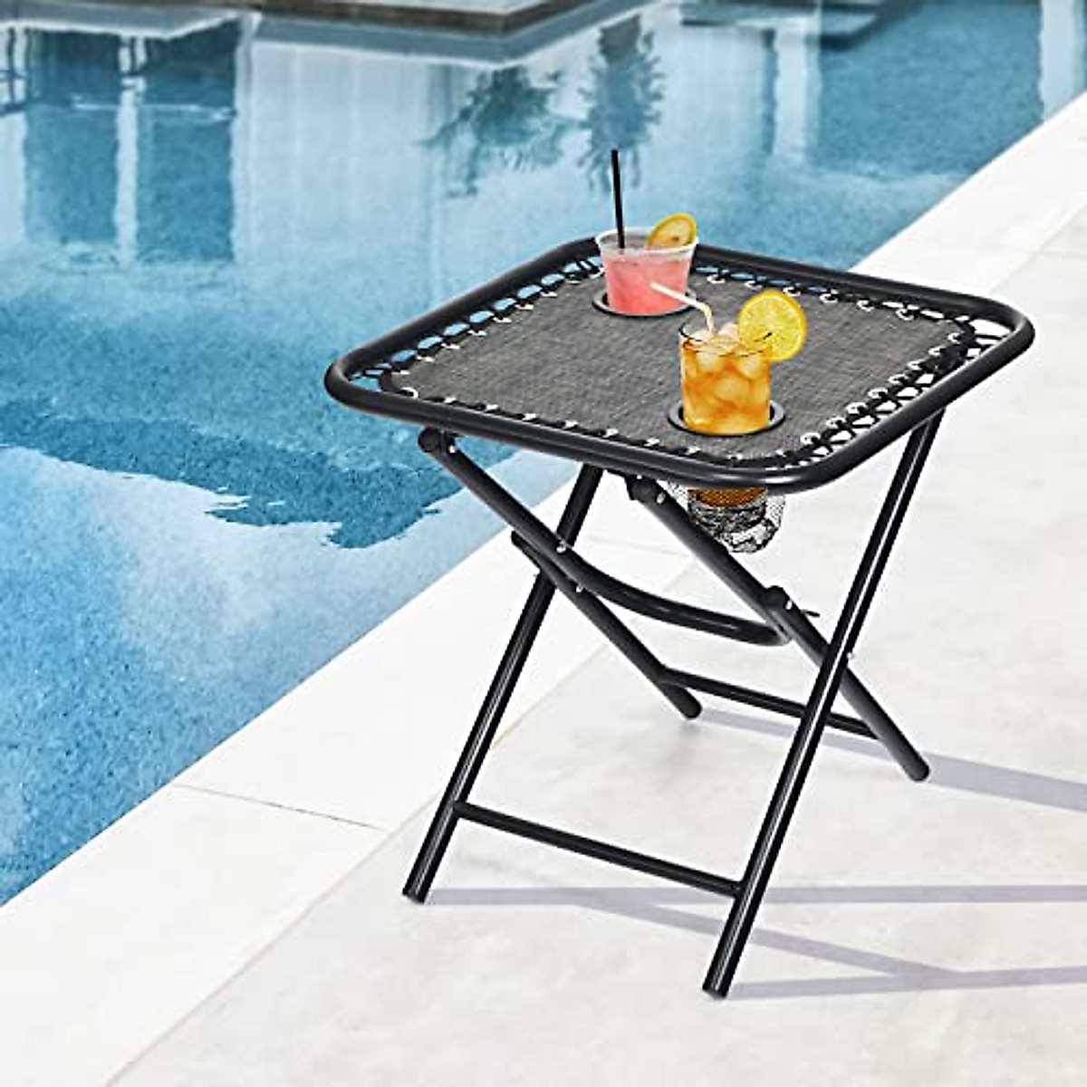 Tangkula 3 Pieces Outdoor Zero Gravity Chair Set, Folding Reclining Lounge Chair with Adjustable Backrest, Head Pillow, Matching Table with Cup Holder, Camping Recliner for Poolside, Yard (Grey)