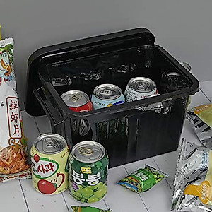 Qqbine 6 Quart Black Plastic Storage Latching Box Bin with Handles, 6 Packs