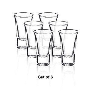 Bormioli Rocco Dublino Collection Shot Glasses - Set of 6 Clear Shot Tumblers With Heavy Base – 2-Ounce Shooter Glass For Spirits & Liquors – Classic European Design Drinkware For Bar, Pub & Home Use