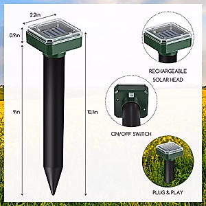 4 Pack Mole Repellent Solar Powered Solar Mole Repellent Ultrasonic Vole Groundhog Repellent Outdoor Waterproof Sonic Repellent Spikes Drive Away Burrowing Animals from Lawns and Yard