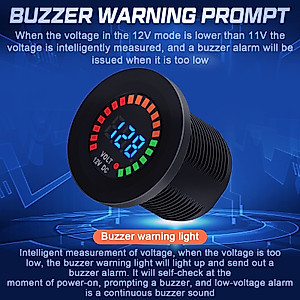 2 Pcs DC 12V Waterproof LED Digital Display Voltage Gauges Round Panel Car Voltmeters with Terminals Waterproof Voltmeter Battery Tester with Blue Light for Boat Marine Car Motorcycle