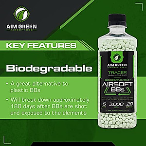 Aim Green Tracer Biodegradable Airsoft BBS, Glow-in-The-Dark BBS, 3,000 Count, 0.20 Grams