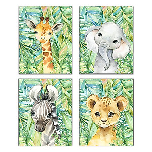 Designs by Maria Inc. Set of 4 Watercolor UNFRAMED Baby Animal Posters | Jungle Theme Nursery Decor | Baby Animal Pictures For Nursery | Zoo Animal Pictures | Nursery Paintings Art Boy & Girl (8"x10")