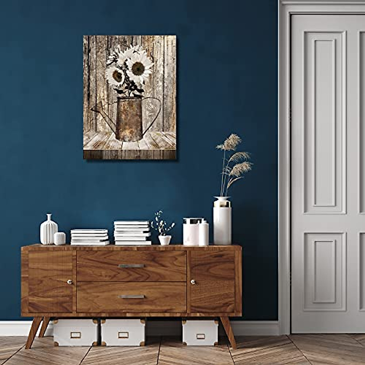 Country Sunflower Wall Art Decor for Home Rustic Farmhouse Wall Decor Canvas Print for Bedroom Living Room Kitchen Bathroom Country White Floral Picture Poster Modern Home Decor Framed Ready to Hang