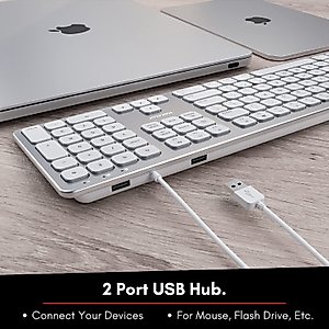 Macally Wired Keyboard for Mac - Compatible Apple Keyboard with USB Ports for Mouse - Full-Size Mac Keyboard with Number Pad - Plug & Play Keyboard for MacBook Pro/Air, iMac - Aluminum Frame