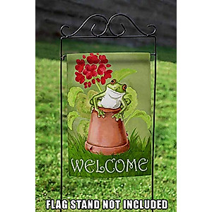 Toland Home Garden 119122 Potted Frog Frog Flag 12x18 Inch Double Sided Frog Garden Flag for Outdoor House Flower Flag Yard Decoration