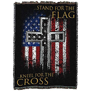 Pure Country Weavers Stand for The Flag Kneel for The Cross Blanket - Religious Patriotic Blanket Throw Woven from Cotton - Made in The USA (72x54)