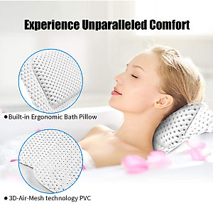 Bath Pillow Full Body, SurSoul Quick-Drying Spa Pillow for Tub, Bathtub Pillow with Soft PVC, Bath Bed with Suction Cups